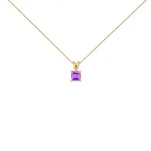 HAUS OF BRILLIANCE 14k Gold Gemstone Solitaire Pendant Necklace - Purple Amethyst | Yellow